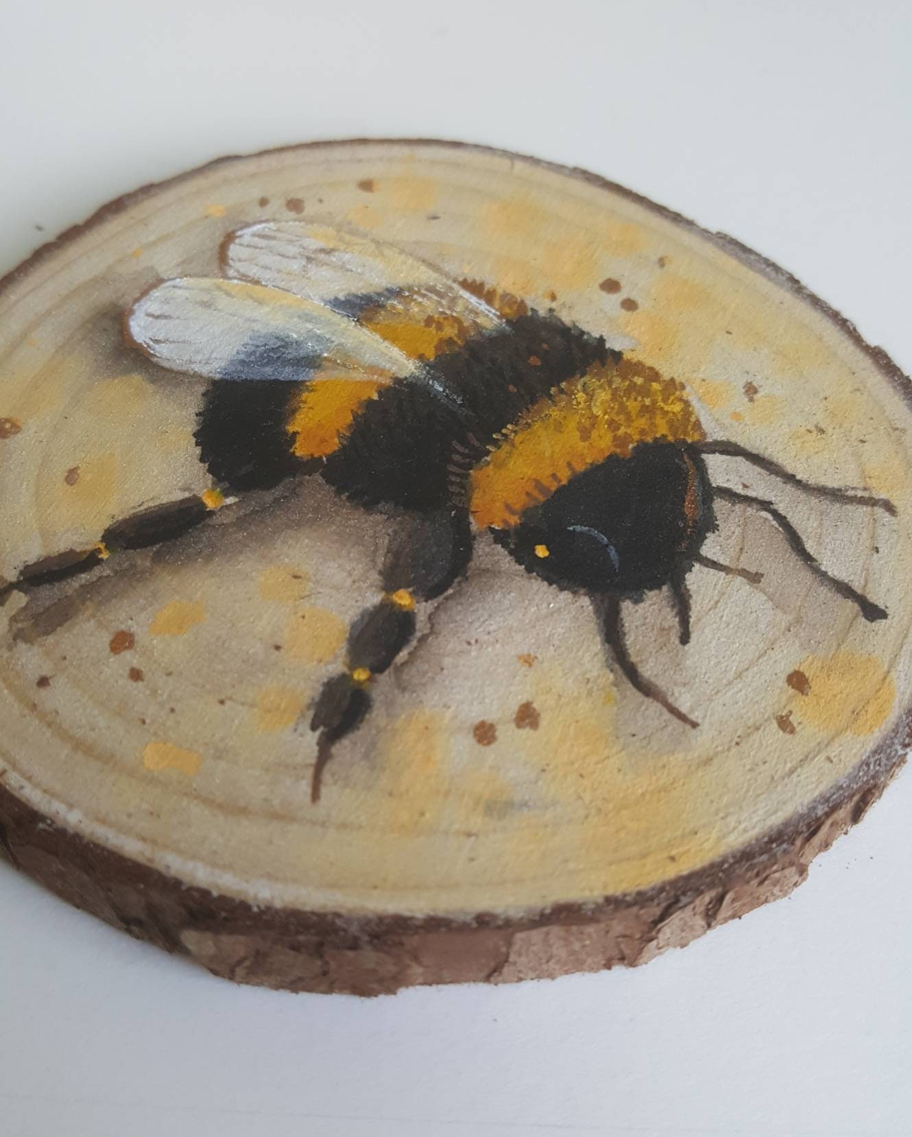 Bumble Bee - Hand Painted Wooden Slice Painting- - Hanging Ornament ...