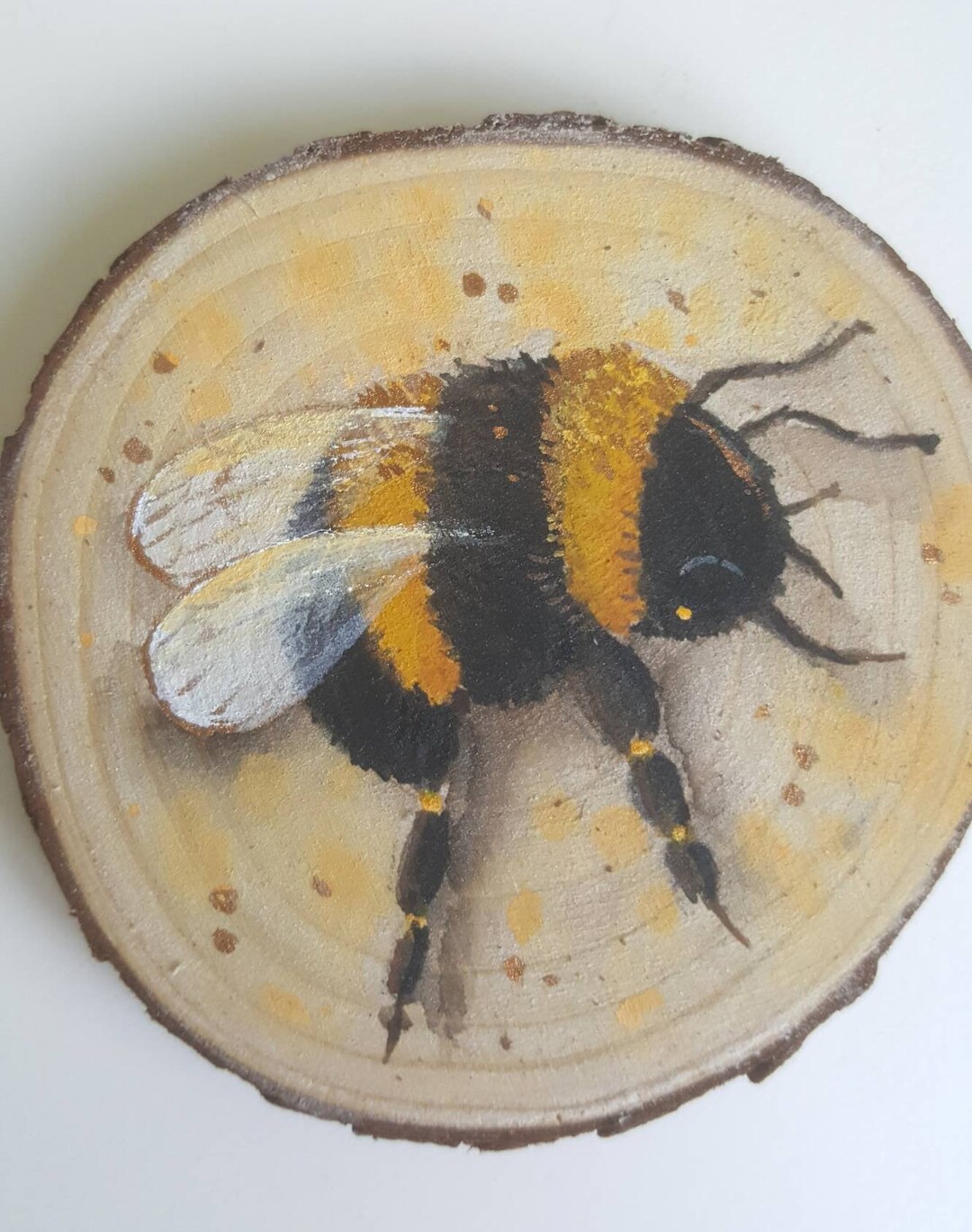 Bumble Bee - Hand Painted Wooden Slice Painting- - Hanging Ornament ...