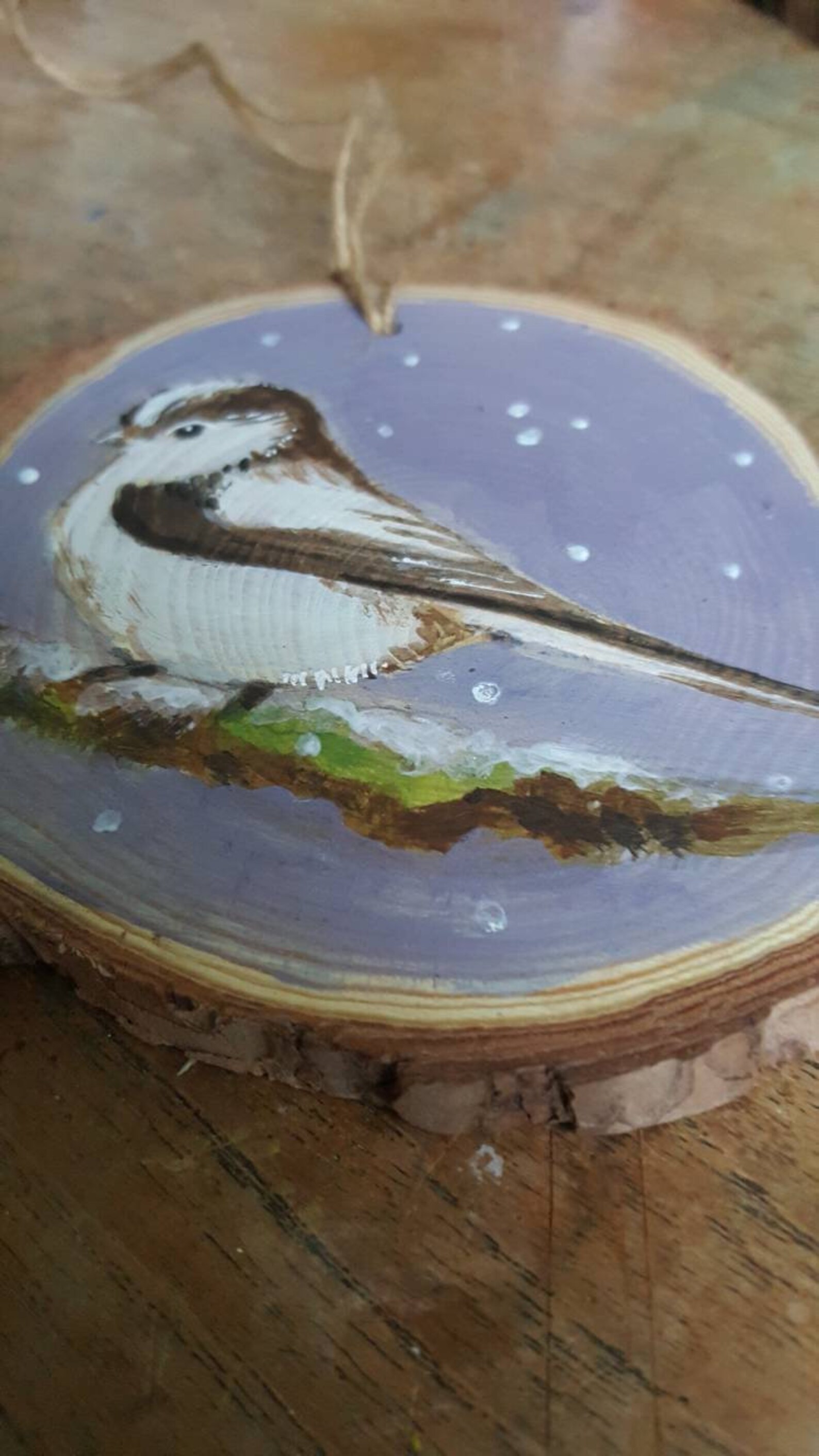 Hand Painted Wooden Slice Painting - Bird Series - Hanging Ornament ...