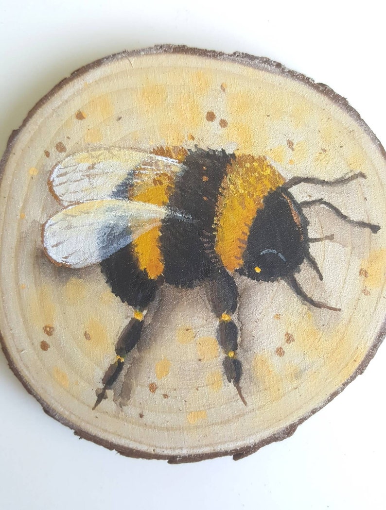 Bumble Bee - Hand Painted Wooden Slice Painting- - Hanging Ornament ...