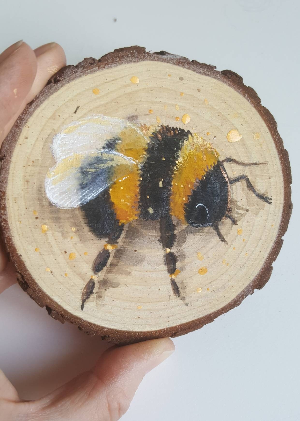Bumble Bee - Hand Painted Wooden Slice Painting- - Hanging Ornament ...