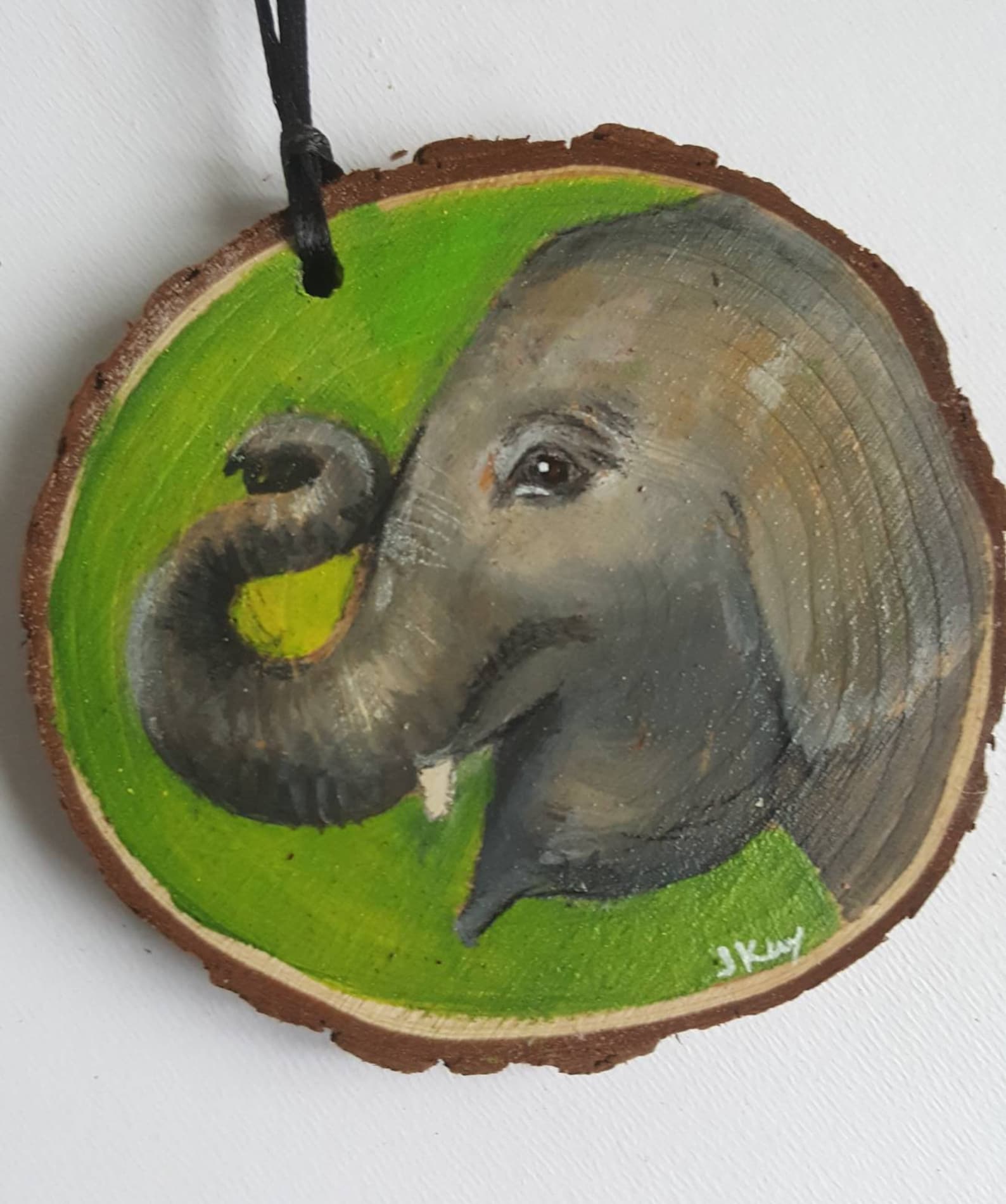 Elephant Painting Hand Painted Wooden Slice Painting - Etsy