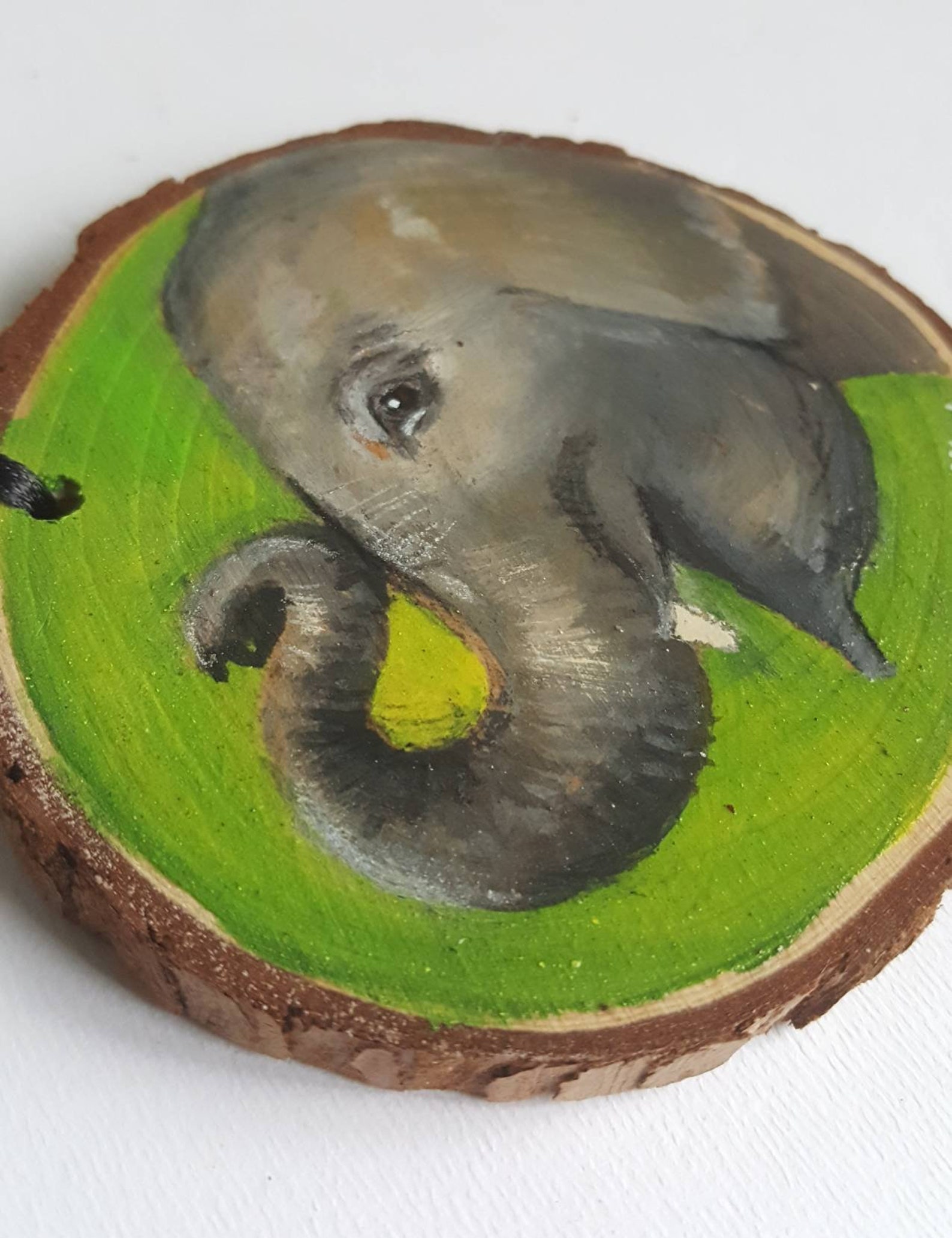 Elephant Painting Hand Painted Wooden Slice Painting - Etsy