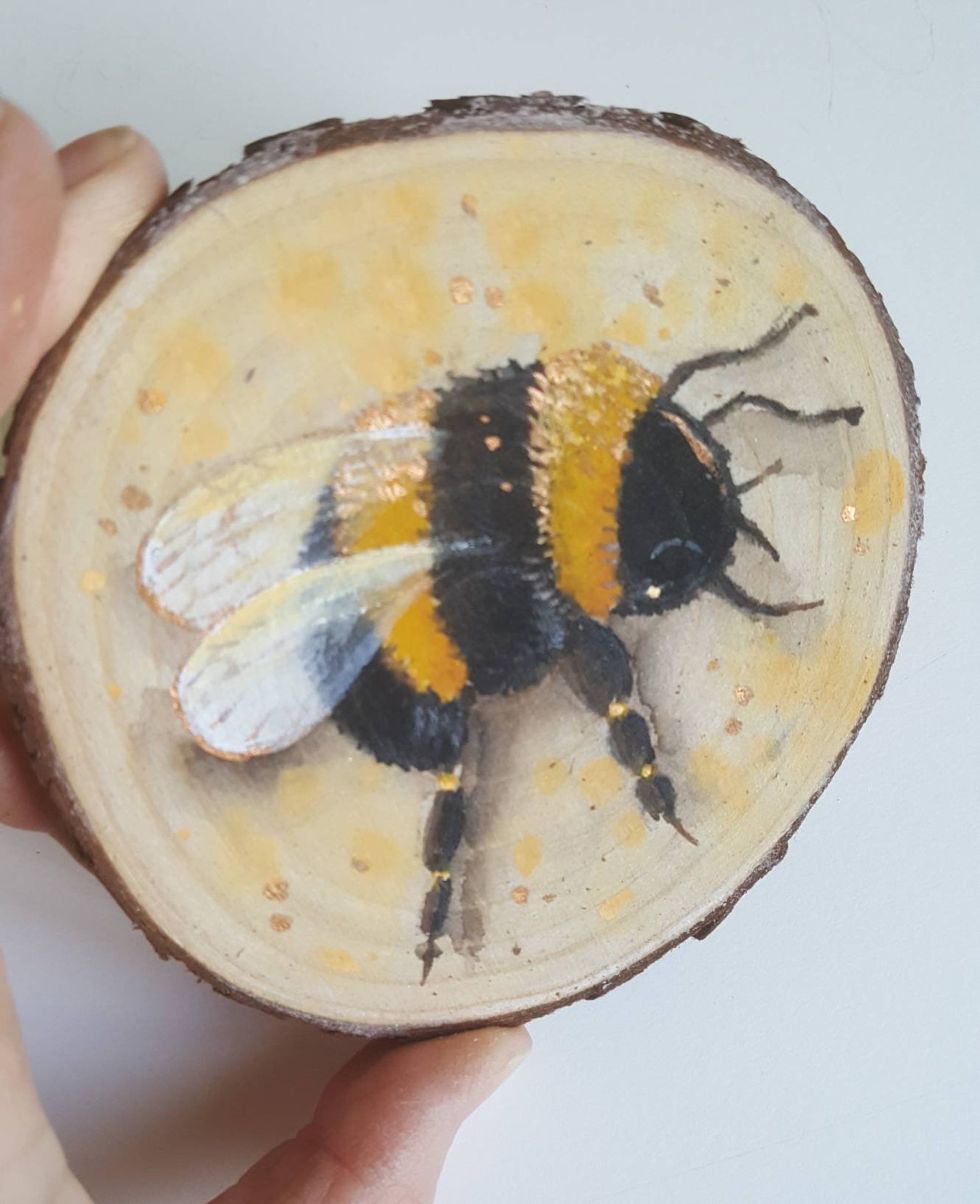 Bumble Bee - Hand Painted Wooden Slice Painting- - Hanging Ornament ...