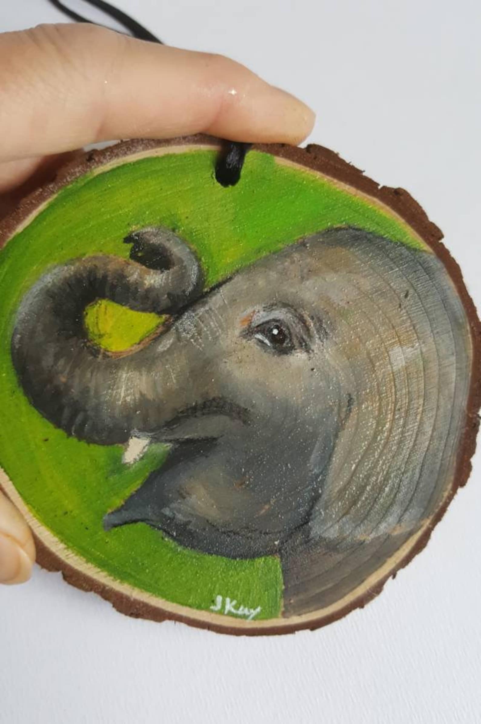 Elephant Painting Hand Painted Wooden Slice Painting - Etsy