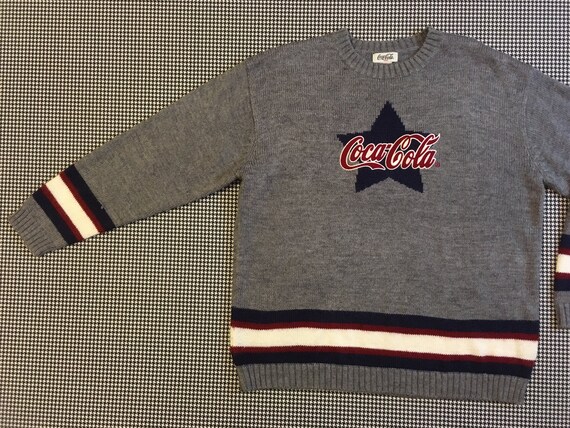 1990's, Coca-Cola sweater, in grey, with navy, off wh… - Gem