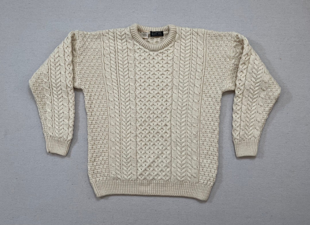 1980's, Irish, Merino Wool, Fisherman Sweater in Cream by Blarney ...