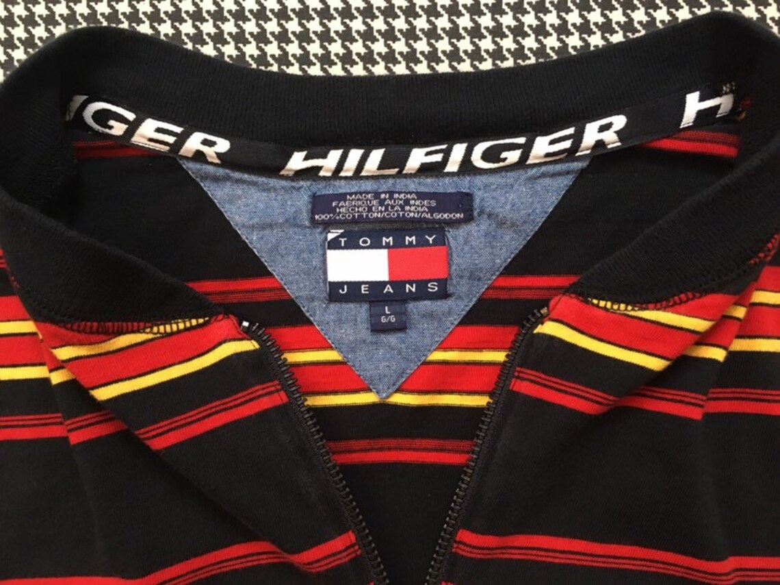 1990's Zip Neck Long Sleeve Tee in Black With Red and - Etsy