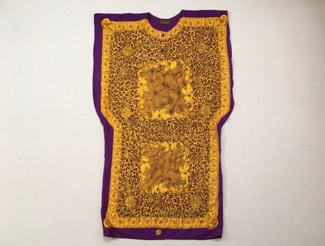 1990's, Rayon, Mumu, in Purple, Mustard and Black, Ornate, Chain and ...