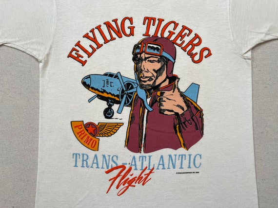 1988, "Flying Tigers, Tran-Atlantic Flight" white tee - Gem