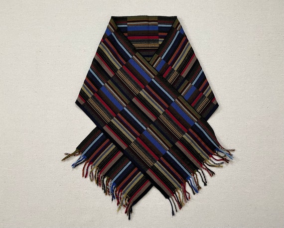 2000's, German lambswool scarf in black, greens, blue… - Gem