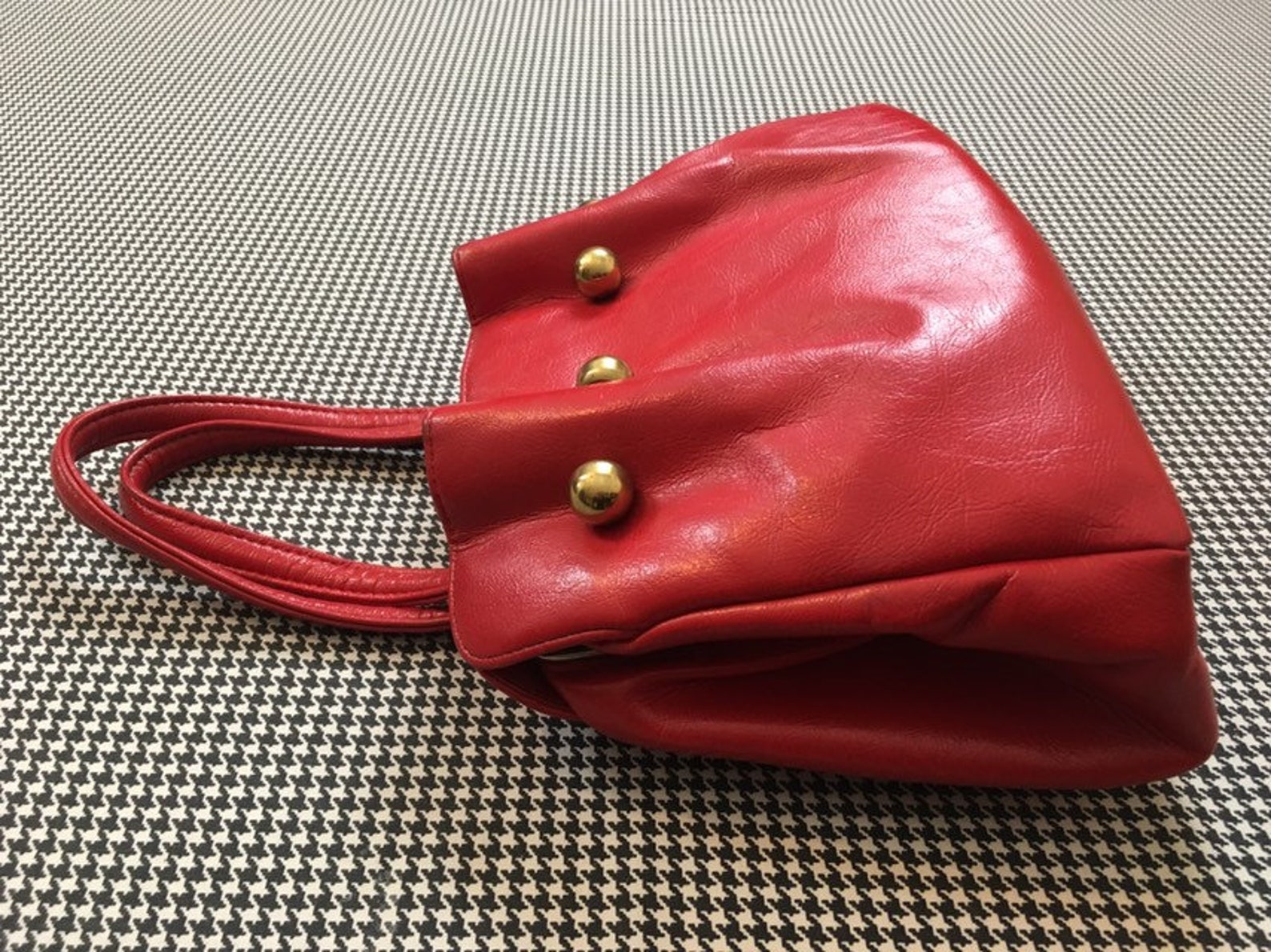 1960's Vinyl Old Lady Handbag in Bright Red With Brass - Etsy