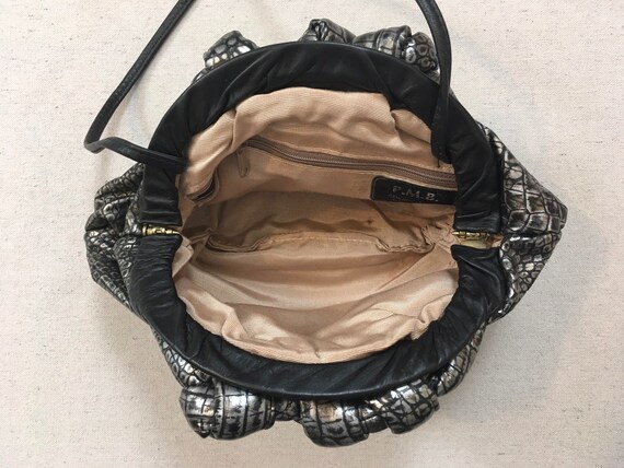 1980's, leather, hinge purse, in black and silver - Gem