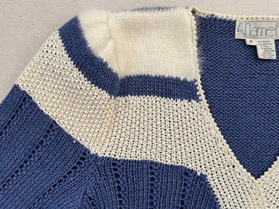 1980's, hand knit, rayon/agnora/wool blend, V-neck s… - Gem