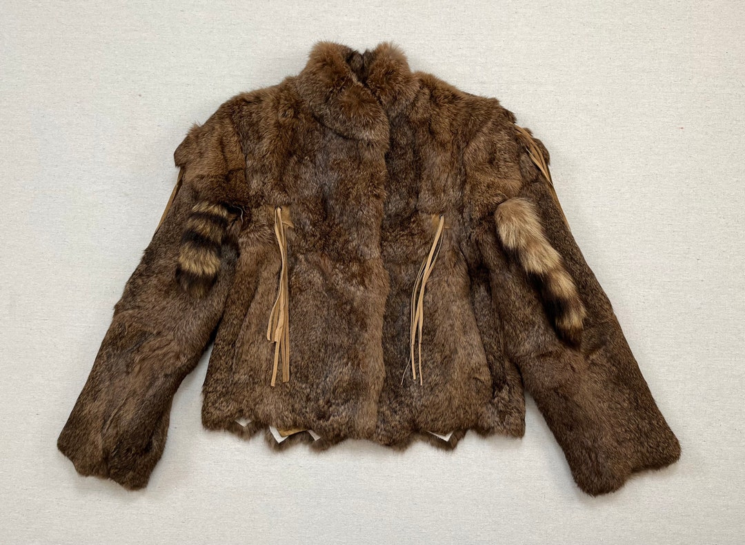 1980's, Rabbit Fur Jacket With Racoon Tails and Suede Fringe in Brown ...