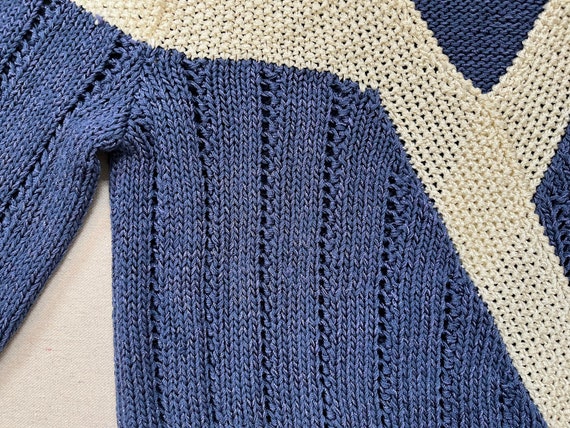 1980's, hand knit, rayon/agnora/wool blend, V-neck s… - Gem