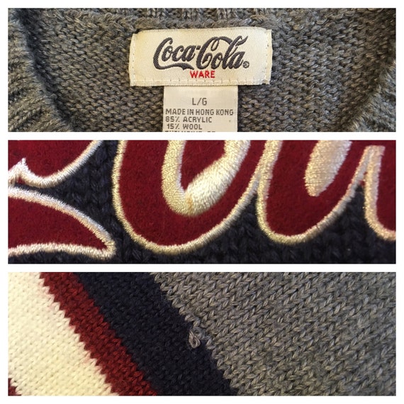 1990's, Coca-Cola sweater, in grey, with navy, off wh… - Gem