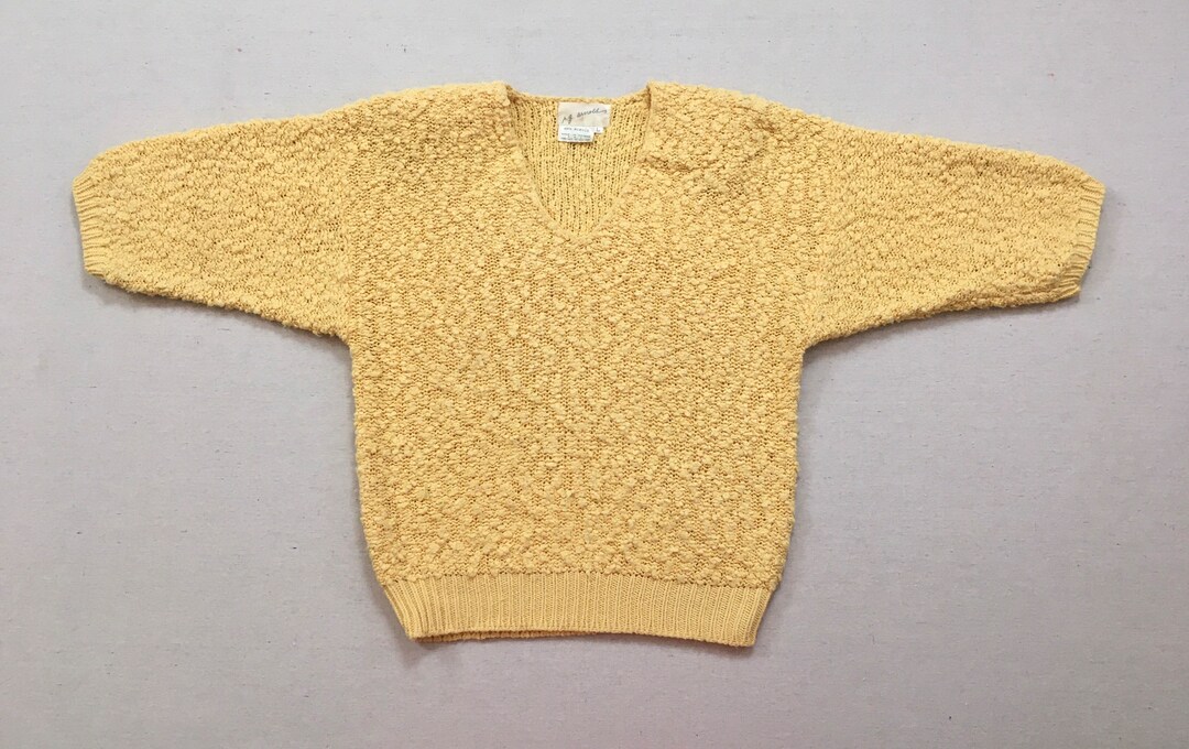 1980's, Short Sleeve, V-neck, Nubby Sweater, in Buttercup Yellow - Etsy