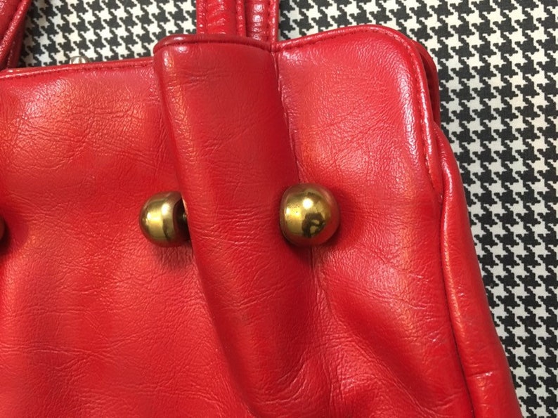 1960's Vinyl Old Lady Handbag in Bright Red With Brass | Etsy