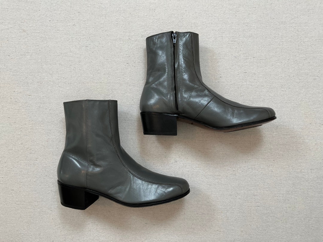 1970's, Leather, Chunk Heel, Ankle Boots in Gray by Florsheim, Men's ...