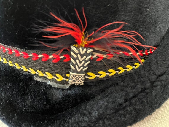 1970's, furry, Alps trilby hat in black with red and … - Gem