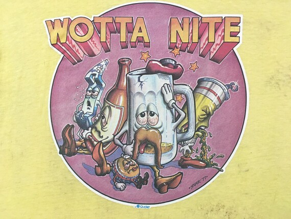 1977, cotton, Spider, "Wotta Nite" novelty tee in yel… - Gem