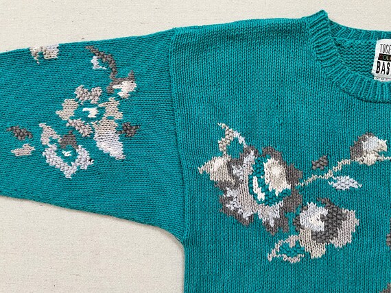 1980's, ramie/cotton blend sweater in aqua blue with … - Gem