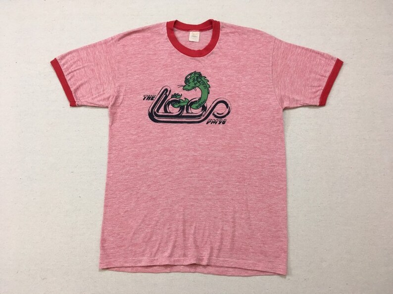 1970's the Loop FM 98 Ringer Tee in Heathered Red - Etsy