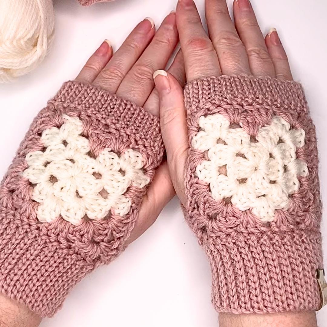 Heart Granny Square Crochet Gloves Pattern: Fingerless Mittens (digital ...
