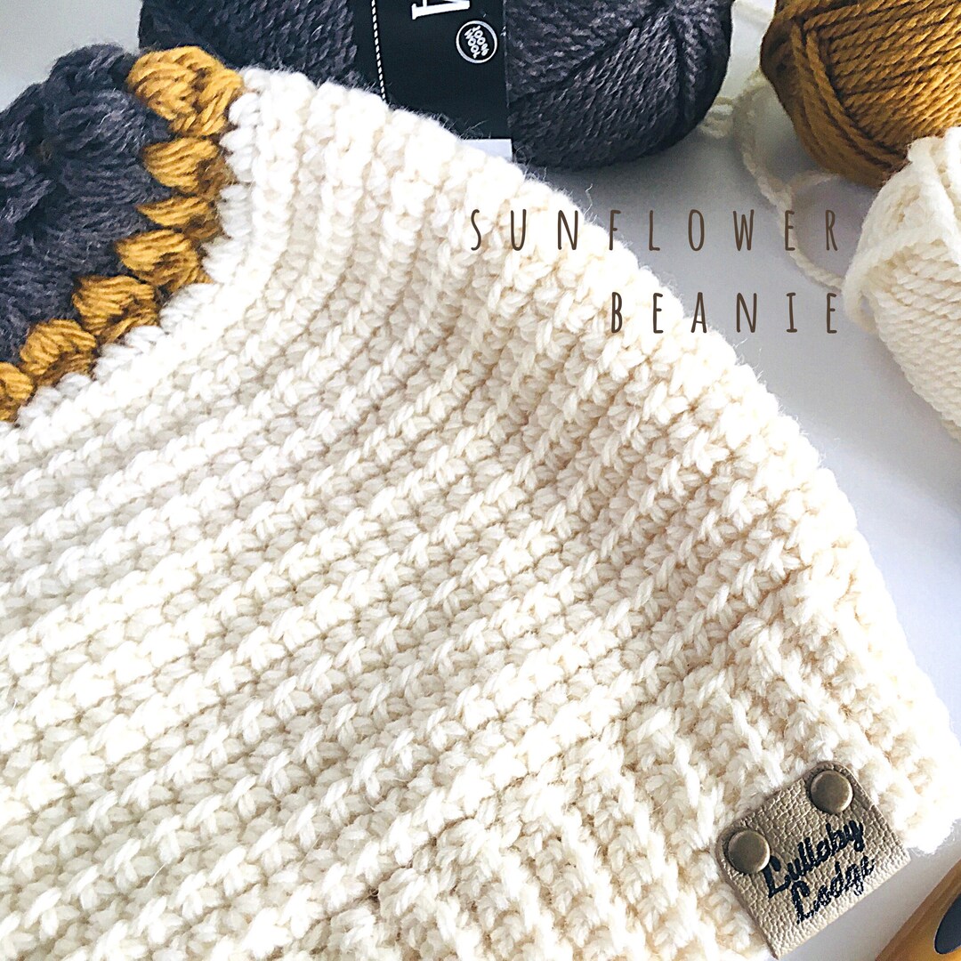 Crochet Sunflower Beanie PDF PATTERN, Pretty Sunflower Motif, Digital ...