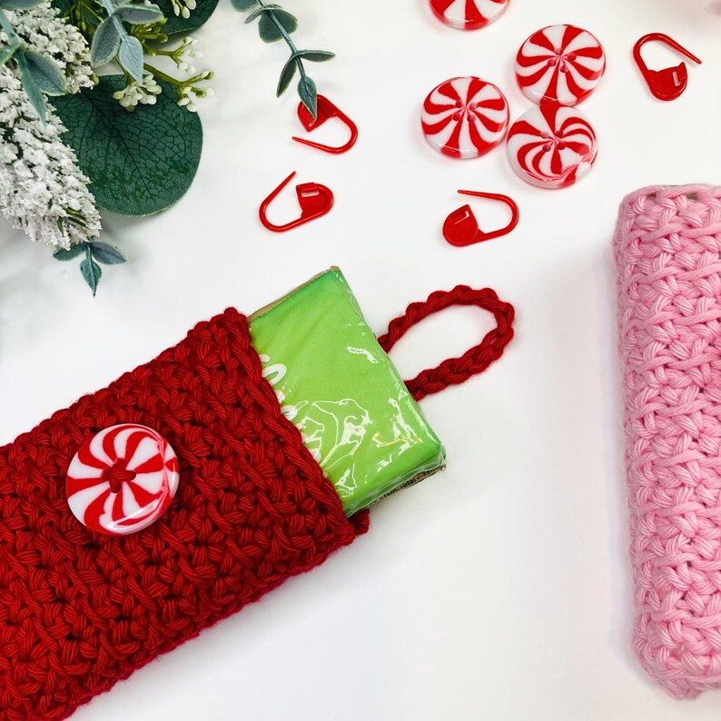 Candy Cane Cosy Crochet Pattern for Pocket Tissues, Gift Card, Phone ...