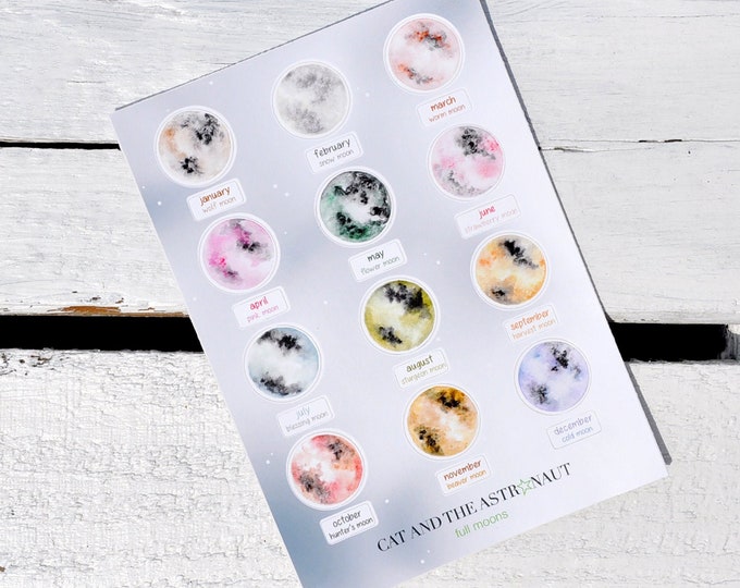 Full Moon Vinyl Sticker Sheet - Hand Painted Stickers - Moon Names ...