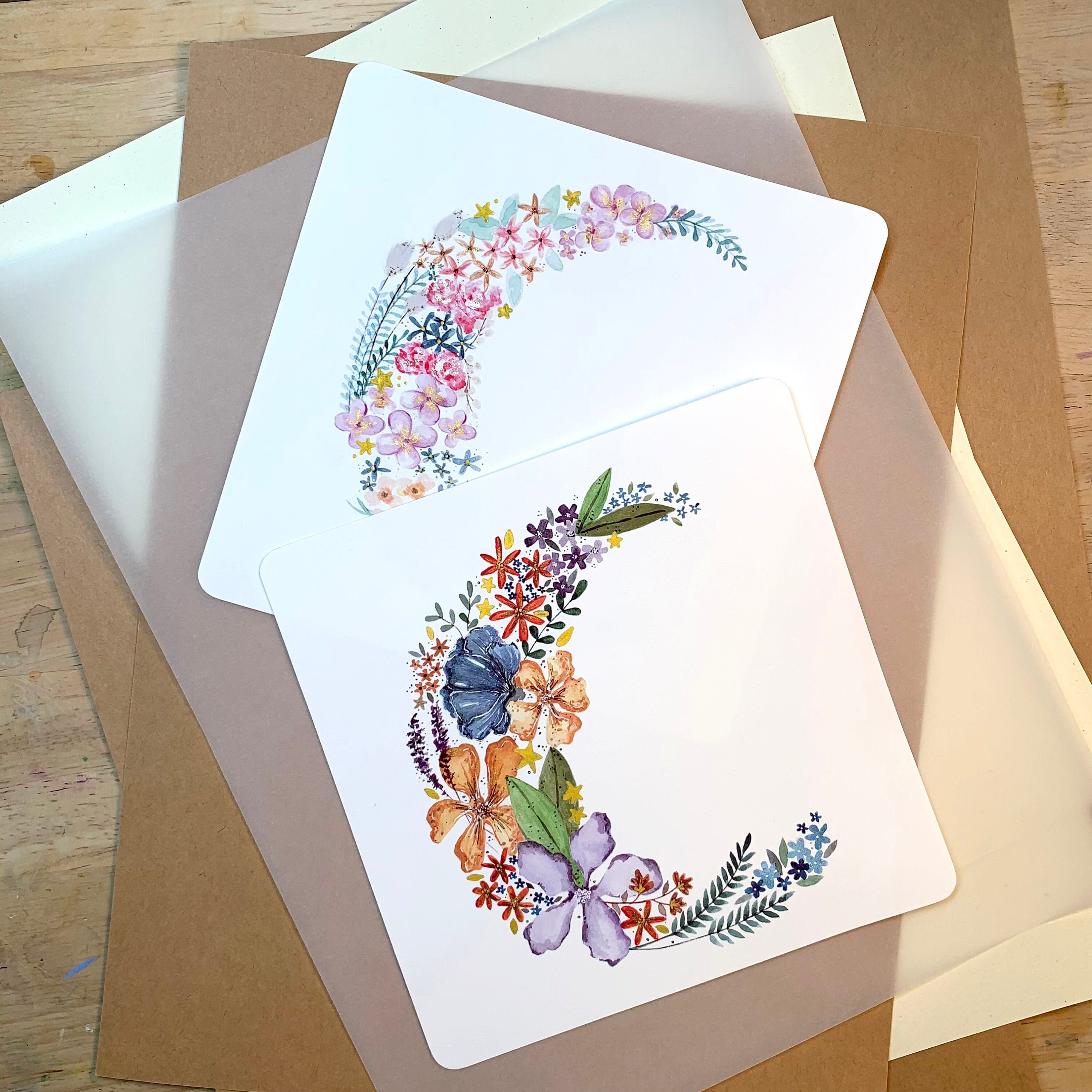 Botanical Moon Prints Two Moon Print Bundle Moon Flower | Etsy