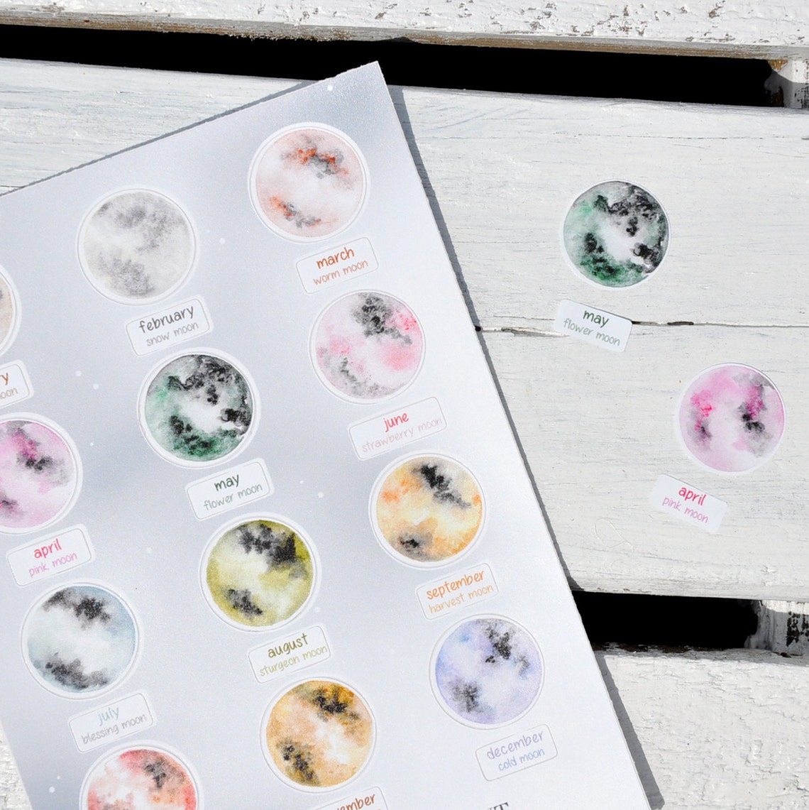 Full Moon Vinyl Sticker Sheet Hand Painted Stickers Moon | Etsy