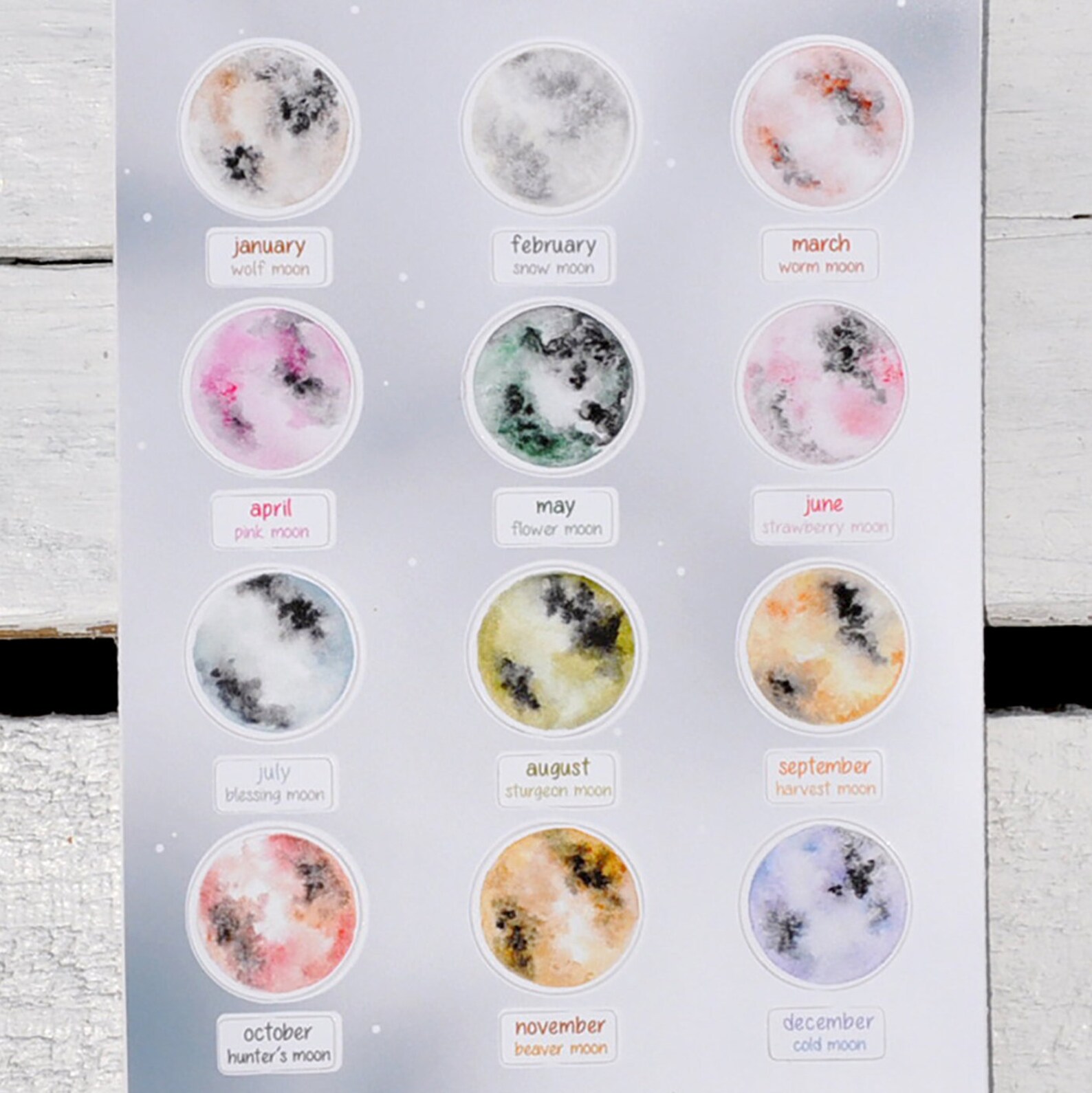 Full Moon Vinyl Sticker Sheet Hand Painted Stickers Moon | Etsy