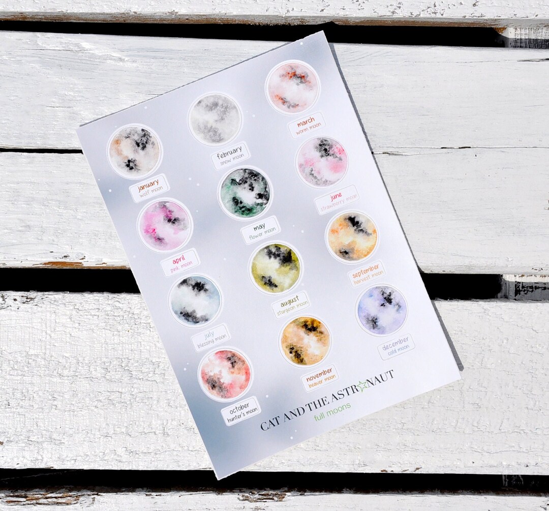 Full Moon Vinyl Sticker Sheet - Hand Painted Stickers - Moon Names ...