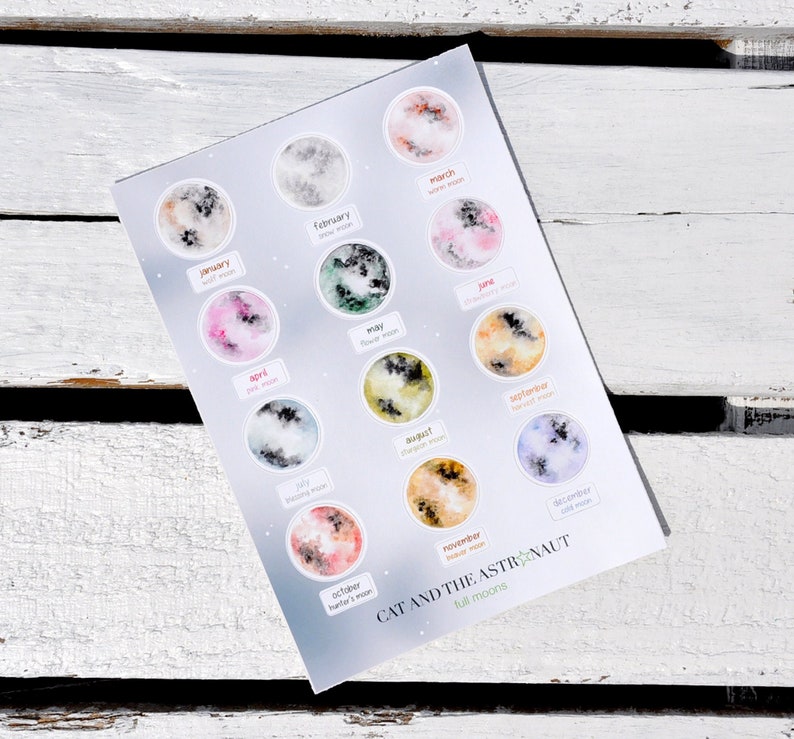 Full Moon Vinyl Sticker Sheet Hand Painted Stickers Moon - Etsy