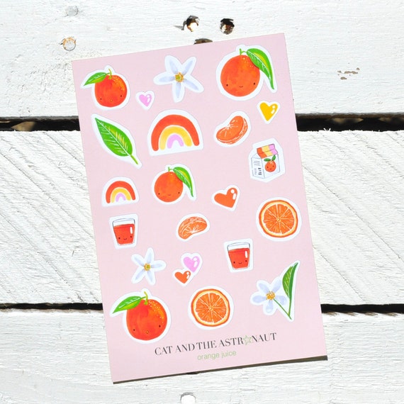Orange Juice Sticker Sheet Sticker Sheets Hand Drawn | Etsy