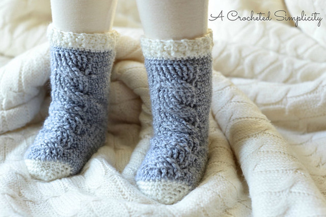 Crochet Pattern: Big Bold Cabled Slipper Socks & Footies (baby ...