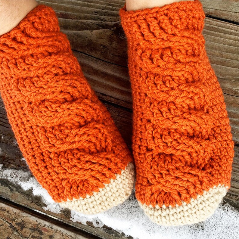 Crochet Pattern: Big Bold Cabled Slipper Socks & Footies - Etsy