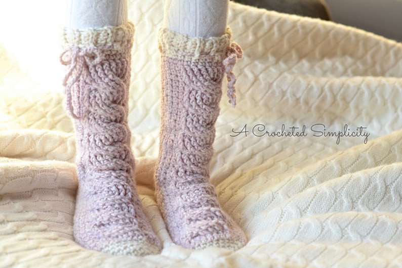 Crochet Pattern: Big Bold Cabled Slipper Socks & Footies (kids ...