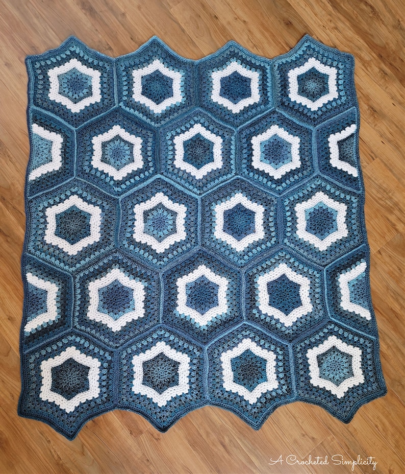 Crochet Blanket Pattern, Afghan Pattern, Sea Glass Hexagon Afghan, Home ...