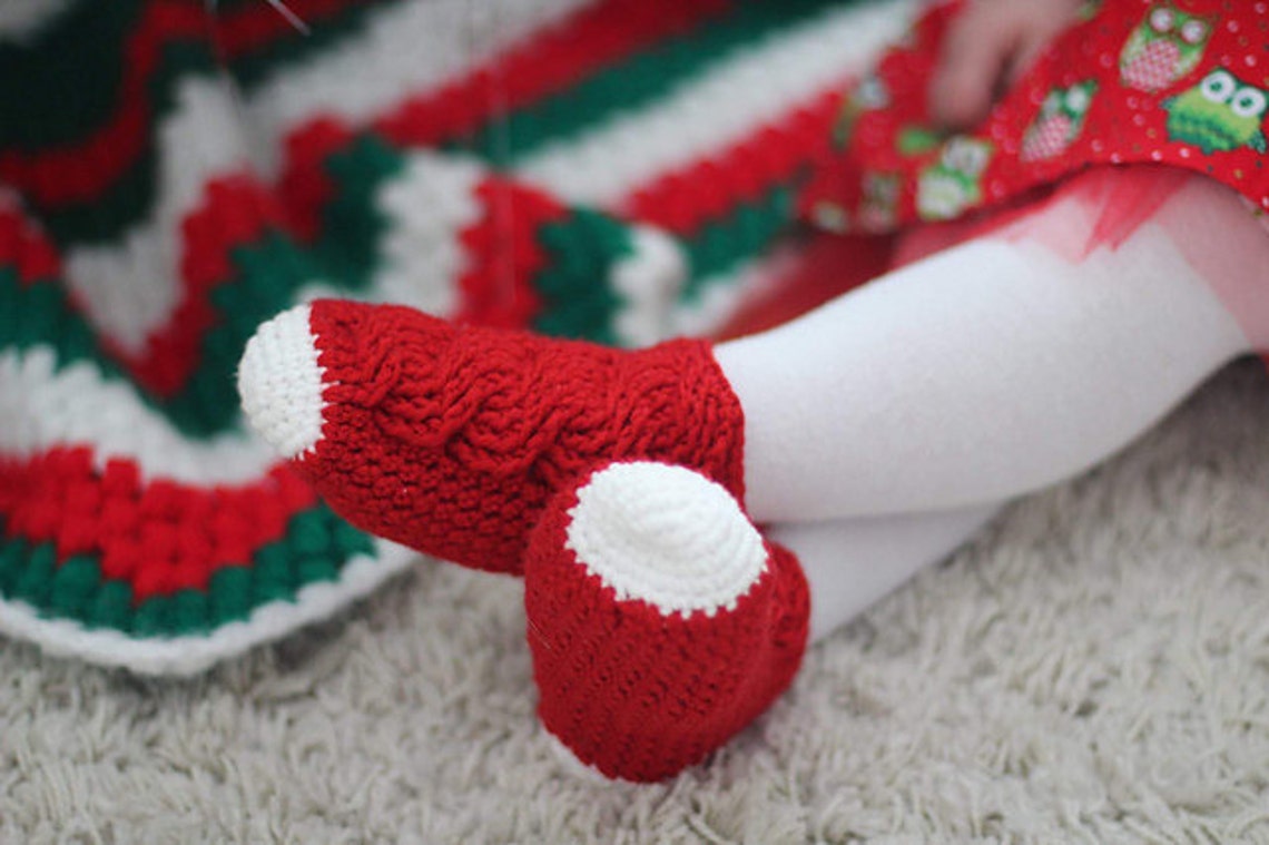 Crochet Pattern: Big Bold Cabled Slipper Socks & Footies (baby ...