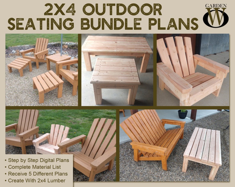 2x4 Outdoor Seating Bundle Plans Plans for Adirondack Chair - Etsy