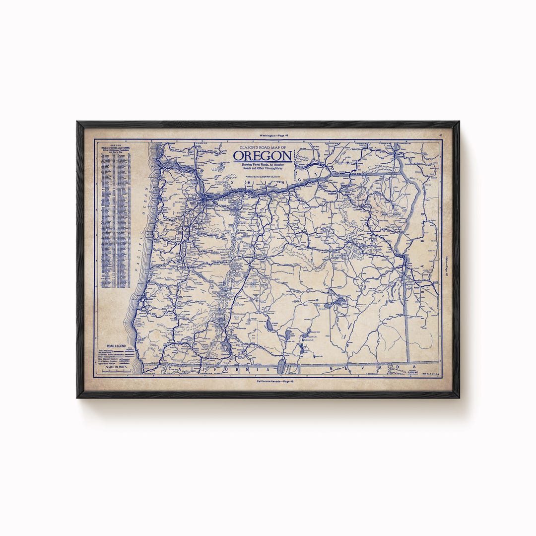 Oregon Map Print: Vintage Blueprint Style - Historic Wall Art - Etsy