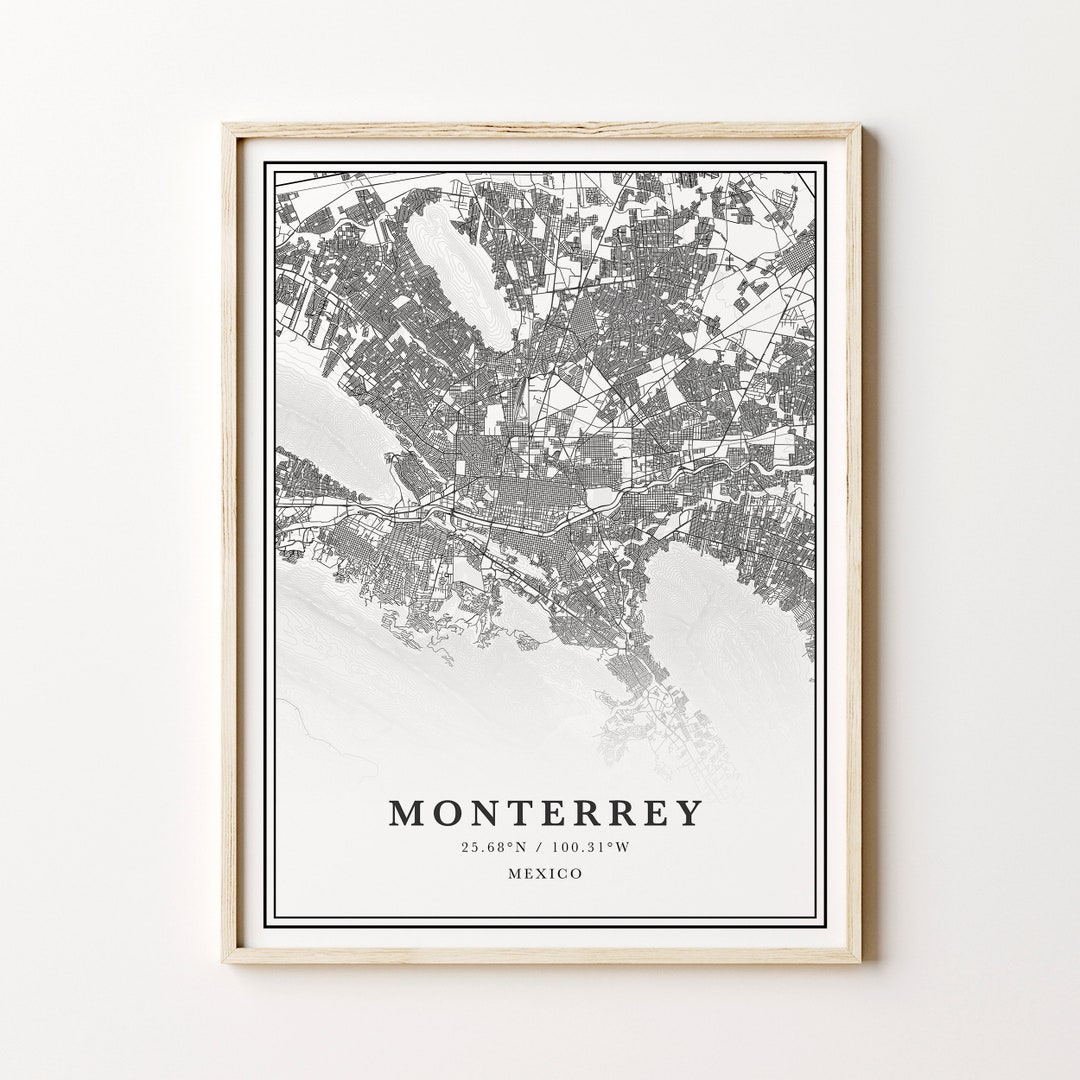 Monterrey Map Digital Monterrey Map Monterrey Mexico Wall - Etsy