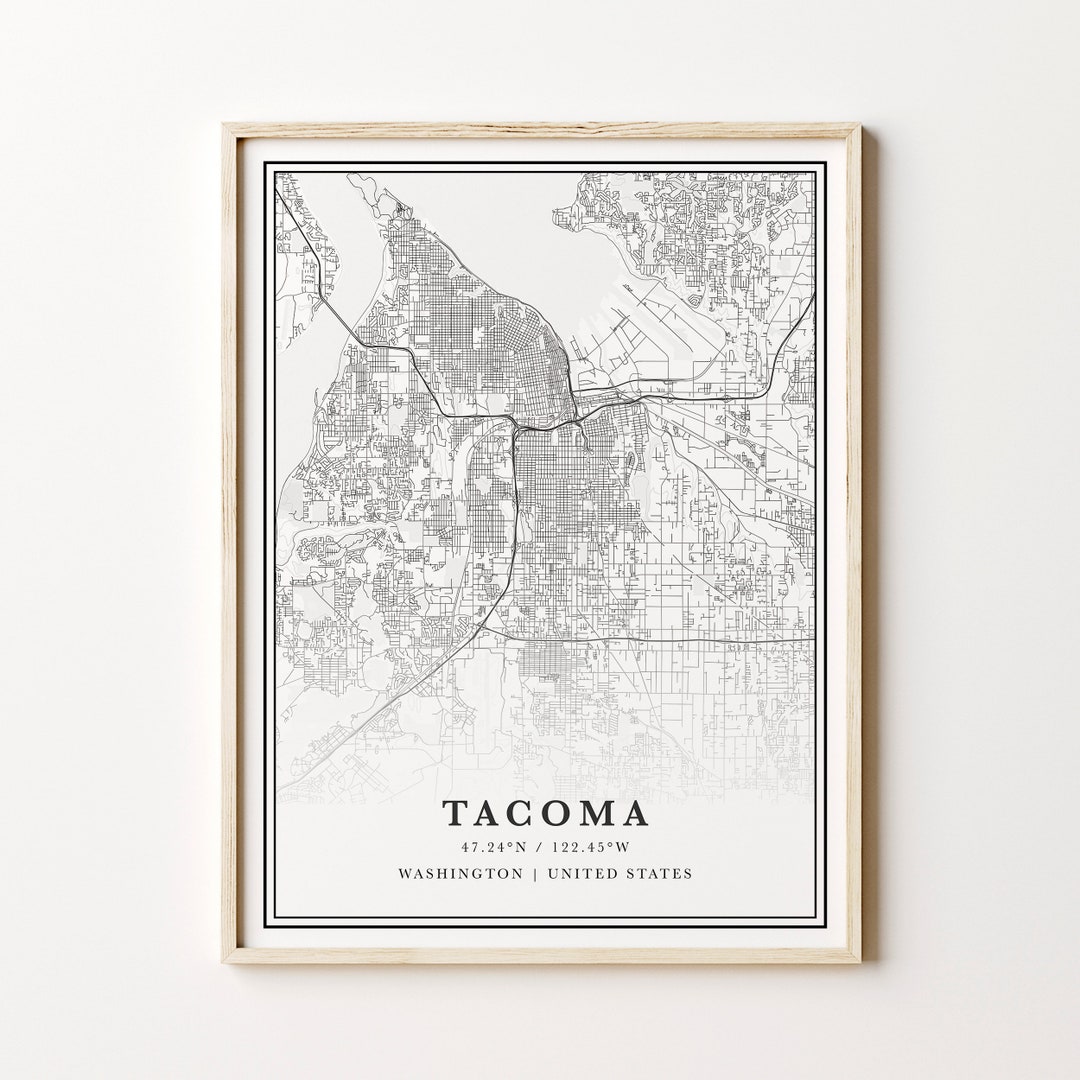 Tacoma Map Digital Tacoma Map Tacoma Washington Wall Art - Etsy