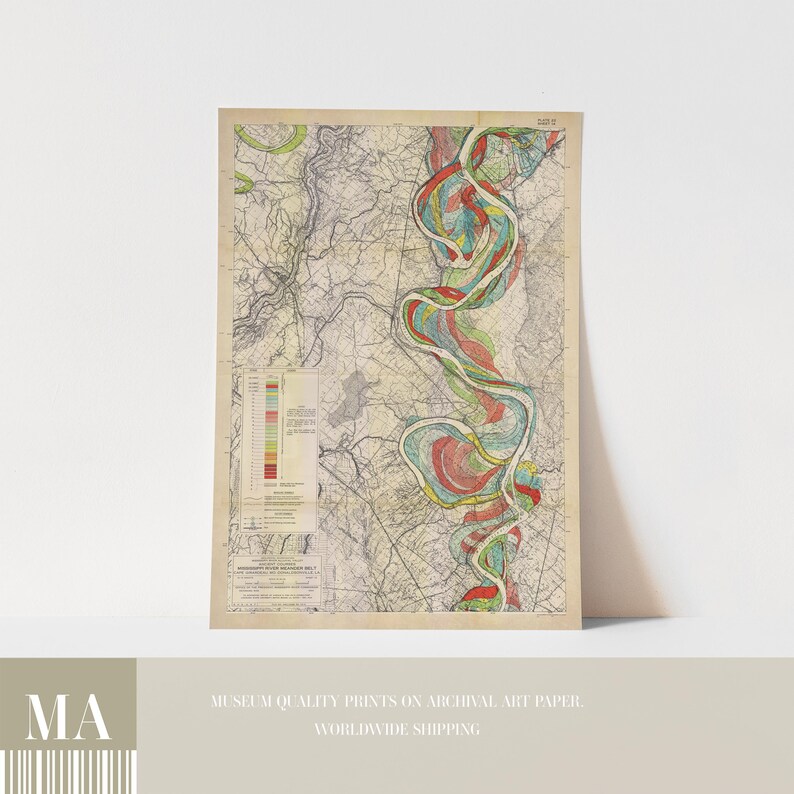 Harold Fisk Map Print, Mississippi River Meander Map Print ...