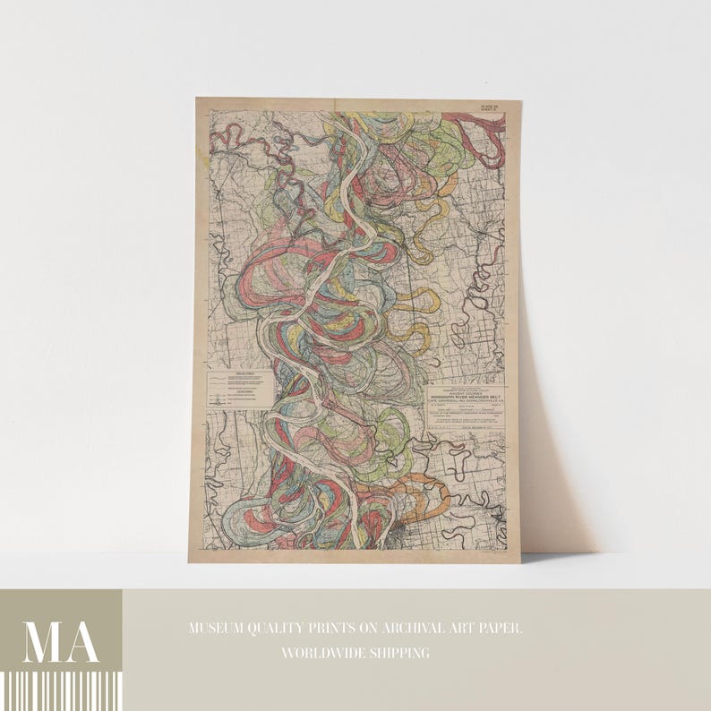 Harold Fisk Map Print: Mississippi River Meander, Rosedale to ...