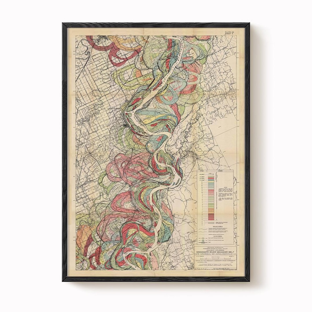 Harold Fisk Map Print, Mississippi River Meander Map Print ...